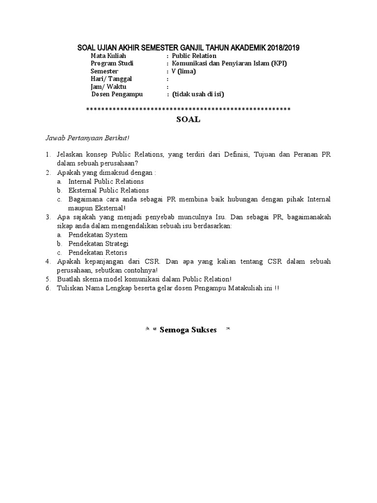 Soal UAS Bu LIYA | PDF