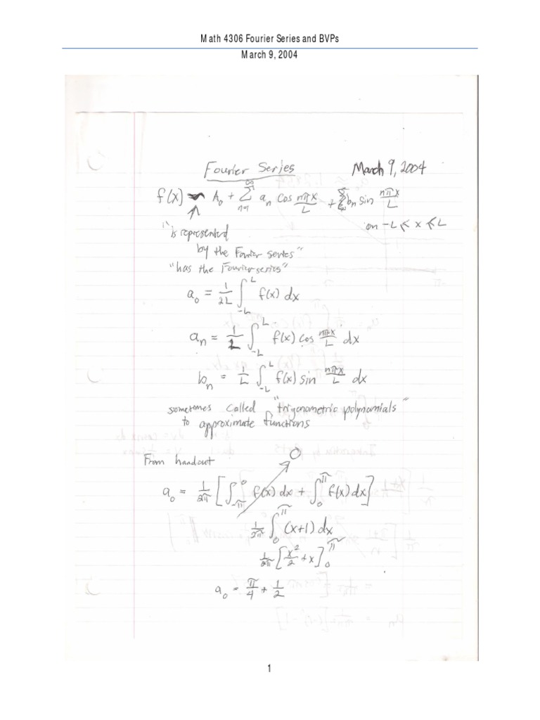 Math 4306 Fourier Series and Bvps March 9, 2004 | PDF