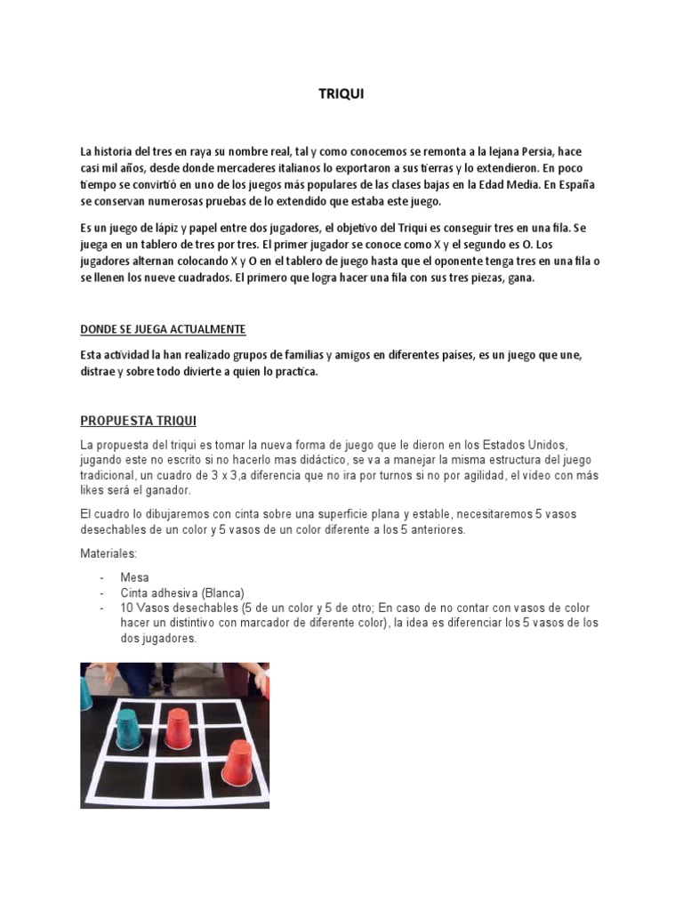 Cómo jugar al Triqui: reglas y propuesta | PDF | Juego de azar | Ocio