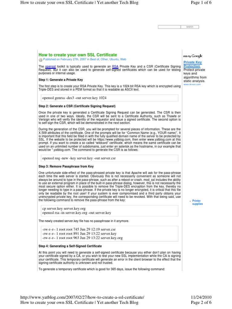 How To Create A SSL Certificate | PDF | Public Key Certificate ...