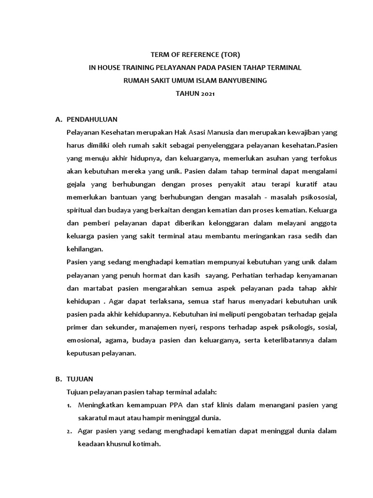 TOR Pasien Tahap Terminal | PDF | Pengembangan Diri
