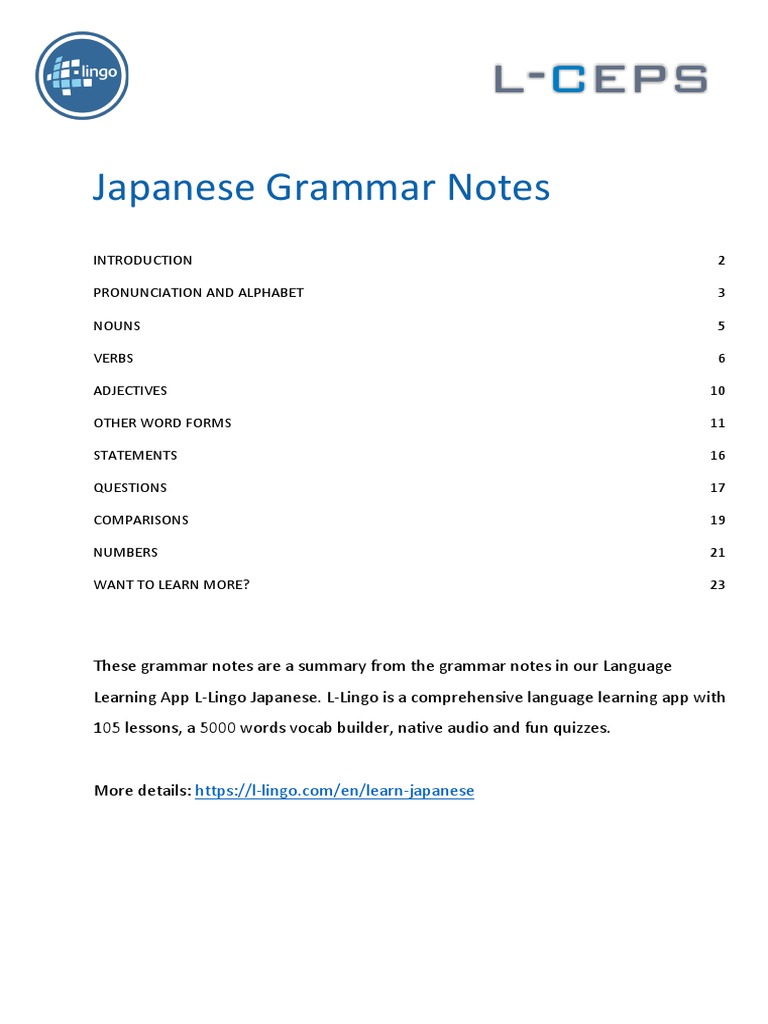 Day 1 Japanese Grammar | PDF | Japanese Language | Verb