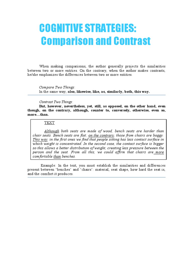 Cognitive Strategies: Comparison and Contrast | PDF | Language Arts ...