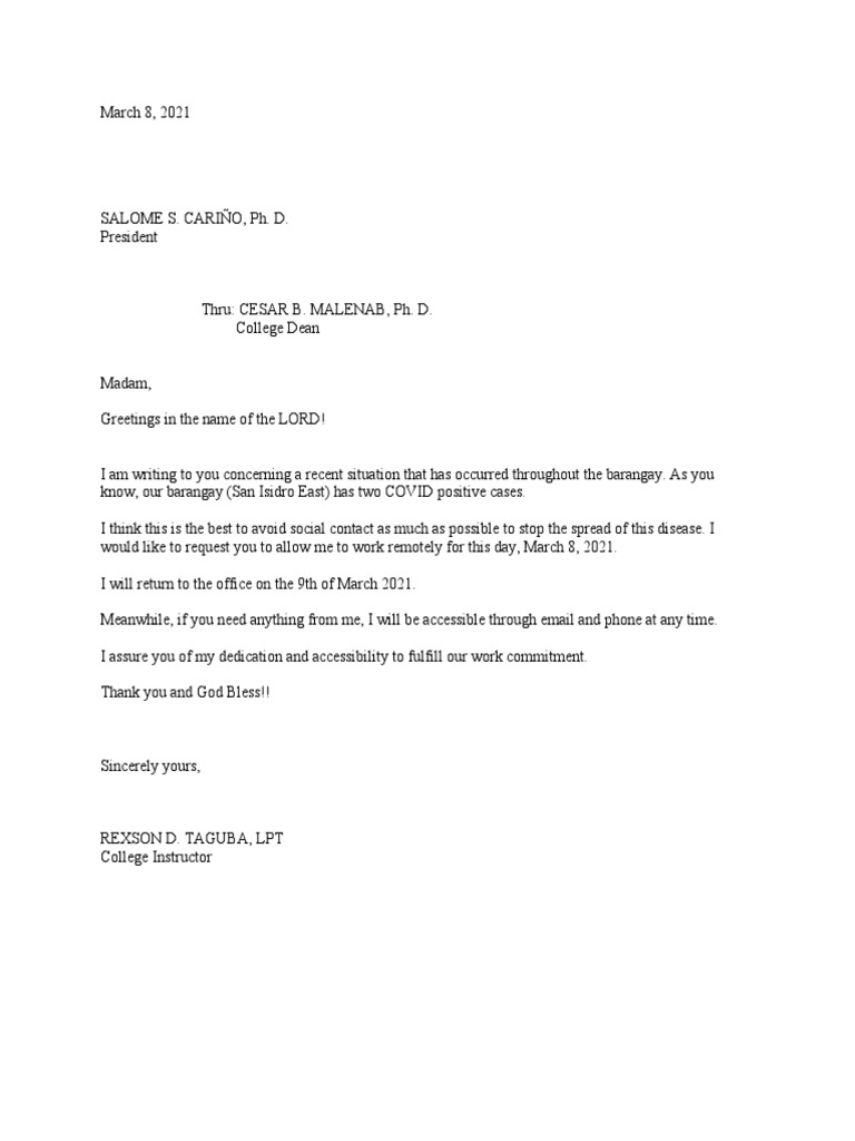 Work From Home Letter | PDF