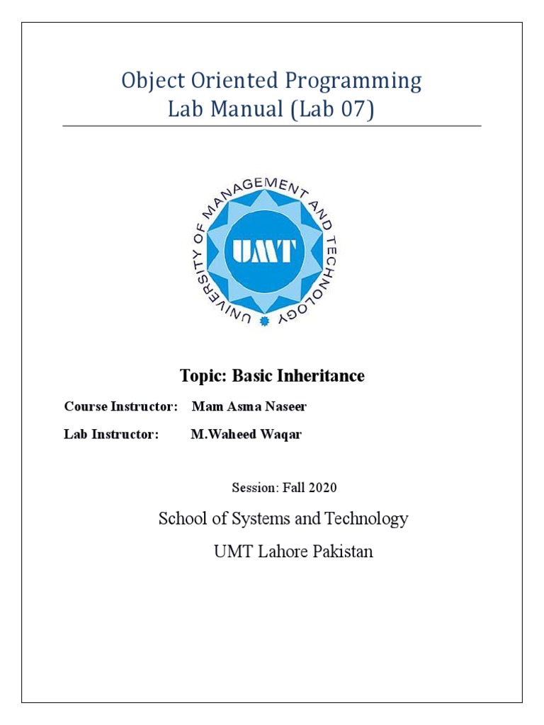 Object Oriented Programming Lab Manual Lab 07 Topic Basic Inheritance Pdf Constructor