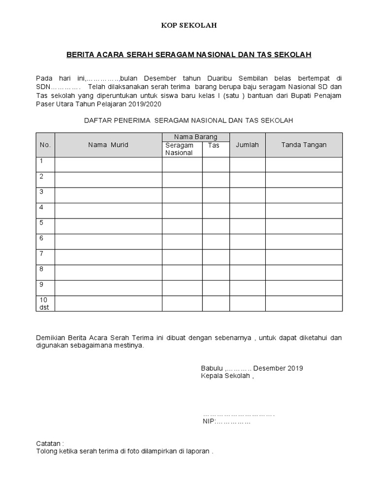 BA Serah Terima Seragam | PDF