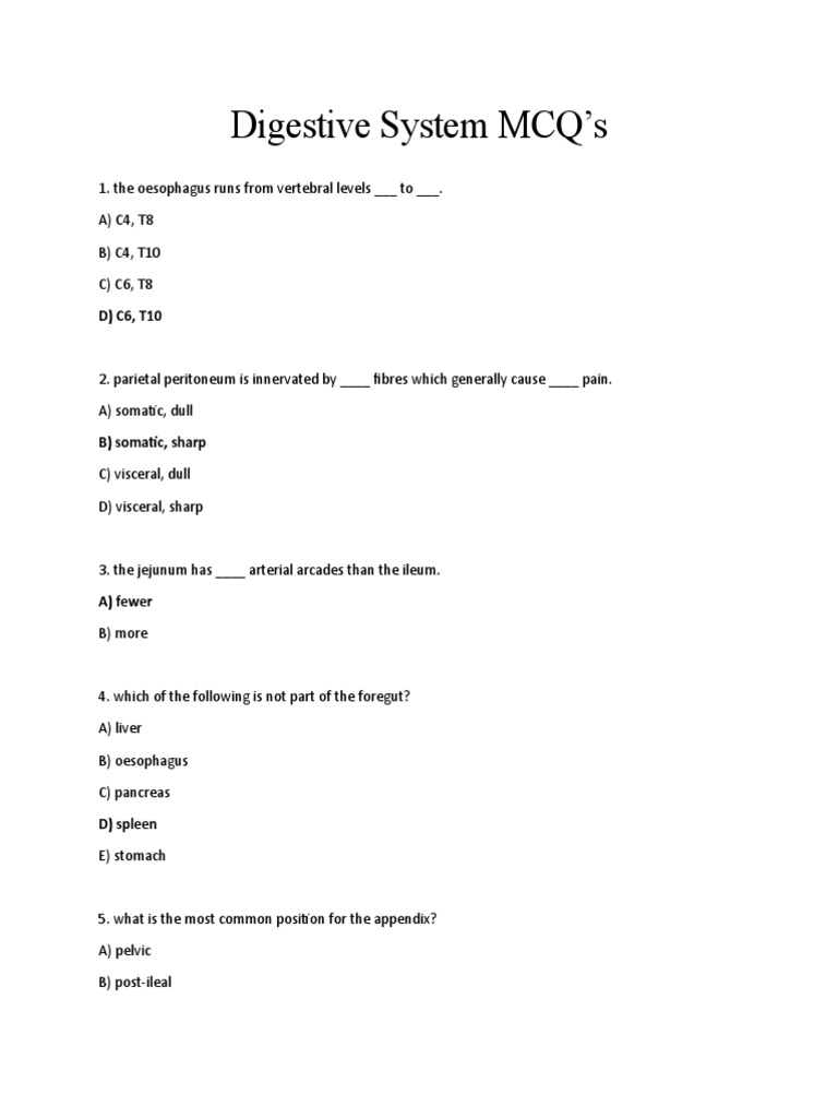 The Digestive System MCQS | PDF
