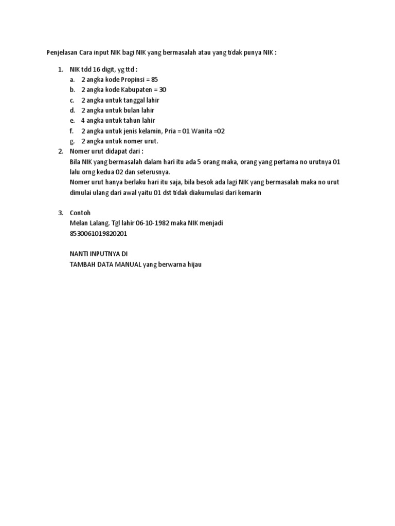 Penjelasan Cara Input NIK Bagi NIK Yang Bermasalah Atau Yang Tidak ...