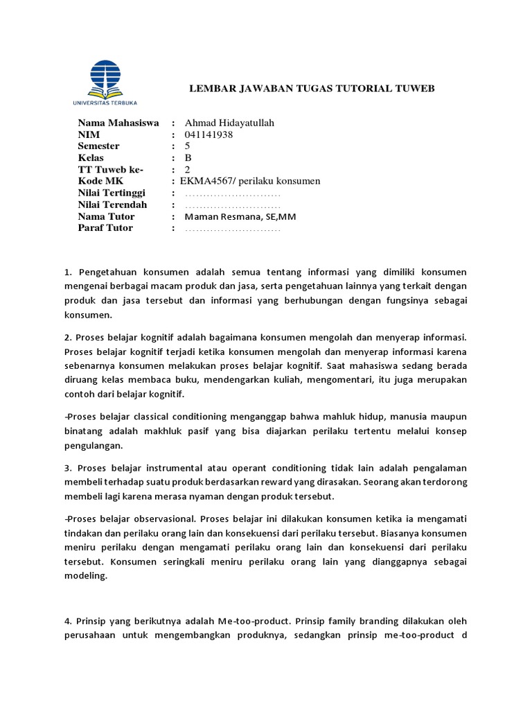 Form Lembar Jawaban Prilaku Konsumen | PDF