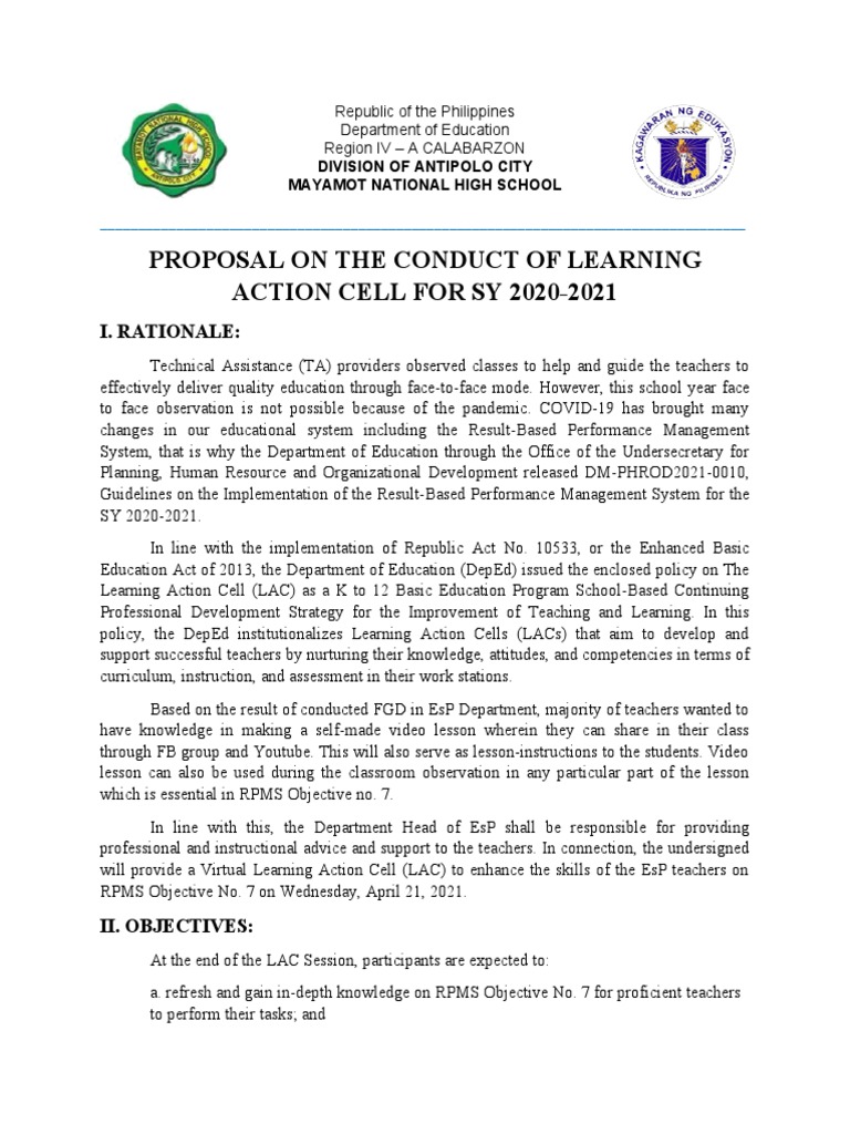 LAC Proposal EsP Dept. | PDF | Education Theory | Teachers