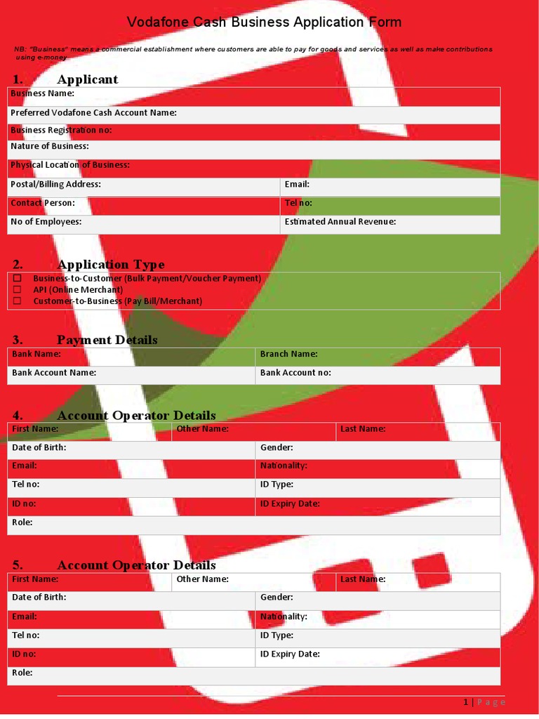 Vodafone Cash Business Application Form | PDF | Identity Document ...
