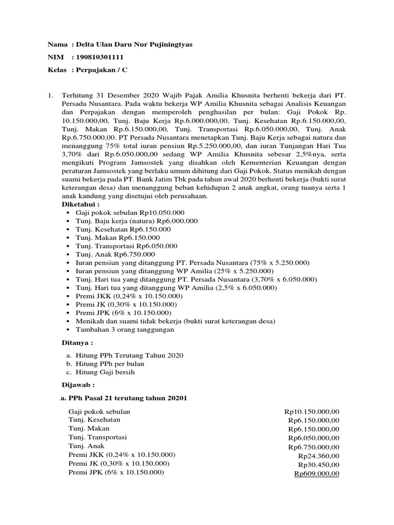 Uts Perpajakan - Delta Ulan Daru N.P - 190810301111 | PDF | Pengelolaan Keuangan & Uang