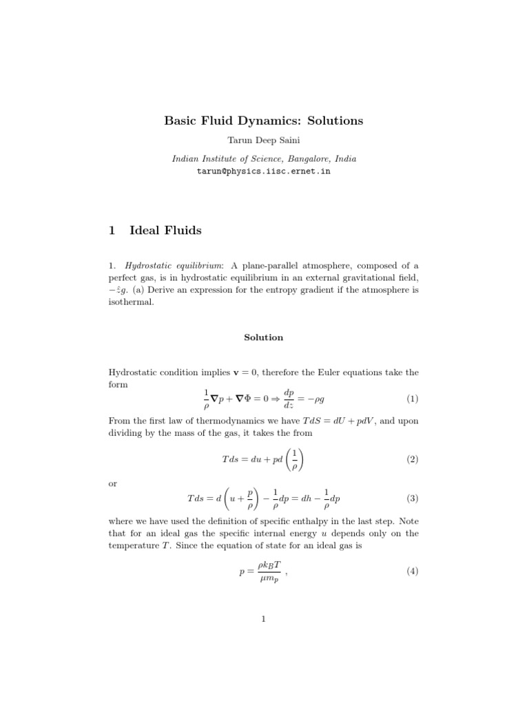 Basic Fluid Dynamics: Solutions | Download Free PDF | Fluid Dynamics ...