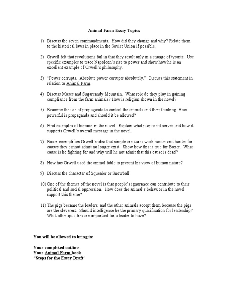 Animal Farm Essay Topics | PDF | General Fiction