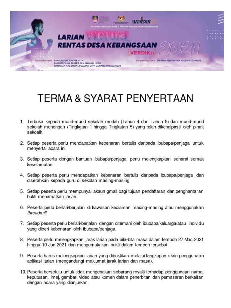 Syarat Pertandingan Larian Virtual Rentas Desa Kebangsaan 2021 | PDF