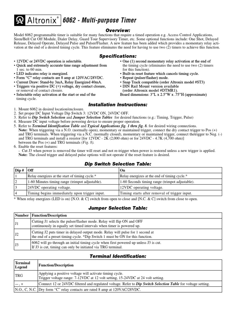 6062 - Multi-Purpose Timer: Overview | PDF | Relay | Timer
