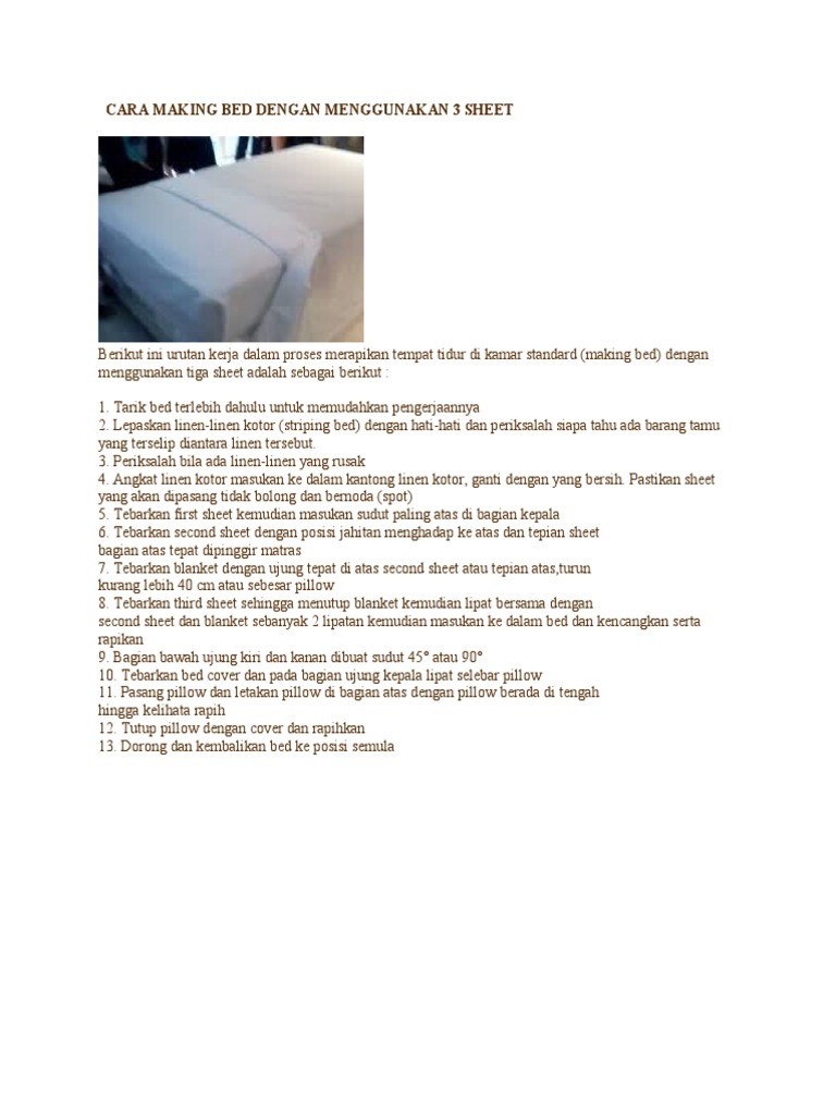 Cara Making Bed Dengan Menggunakan 3 Sheet Materi Kelas Xiap | PDF
