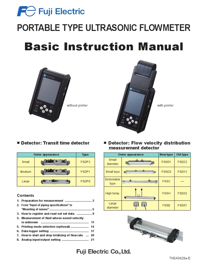 FSC Portable Type Ultrasonic Flowmeter Basic Instruction Manual | PDF | Flow Measurement | Input ...