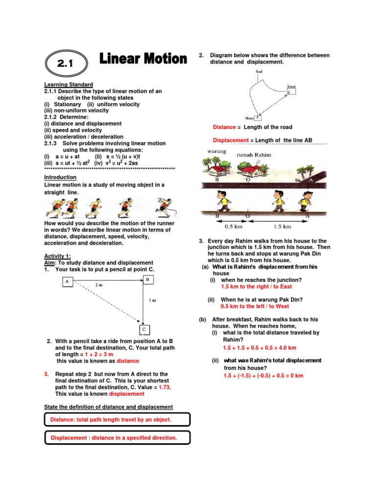 2.1 Linear Motion Answer | PDF | Acceleration | Velocity