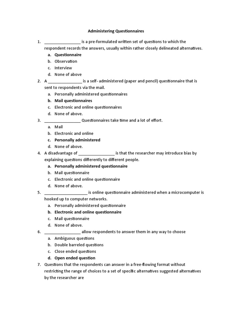 Administering Questionnaires - Mcqs | PDF | Questionnaire | Question