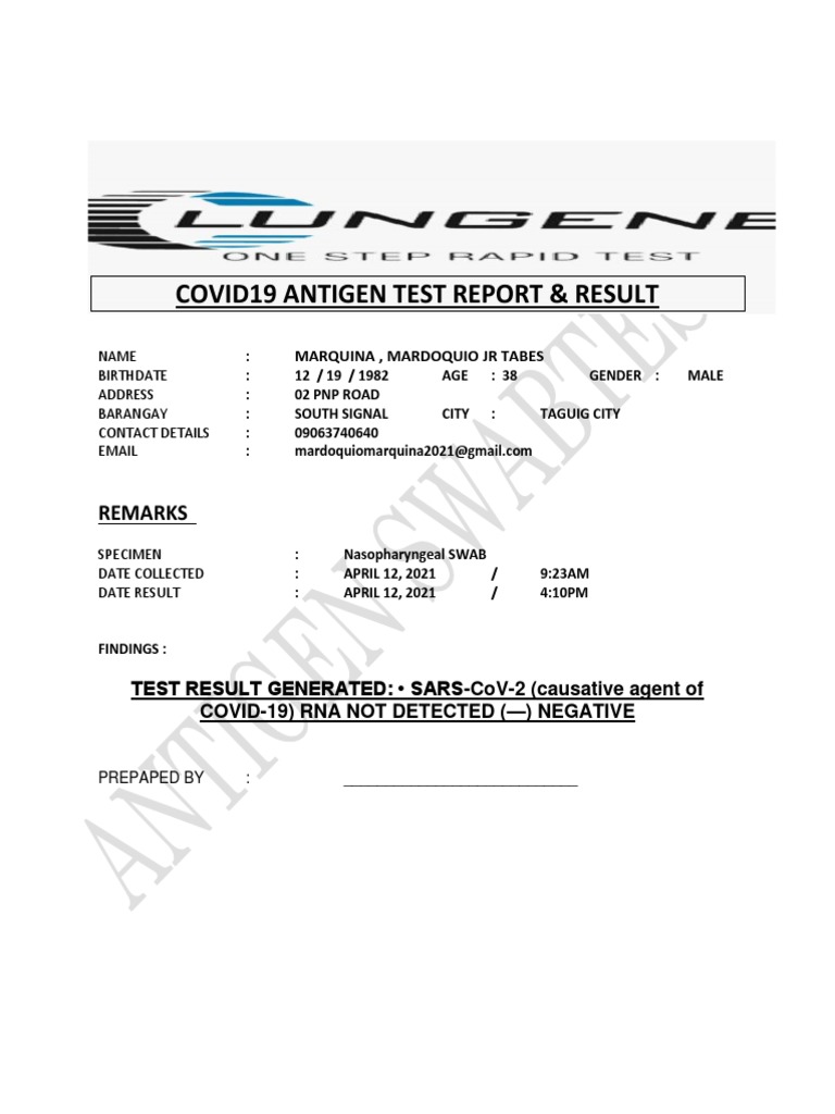 Covid19 Antigen Test Report | PDF