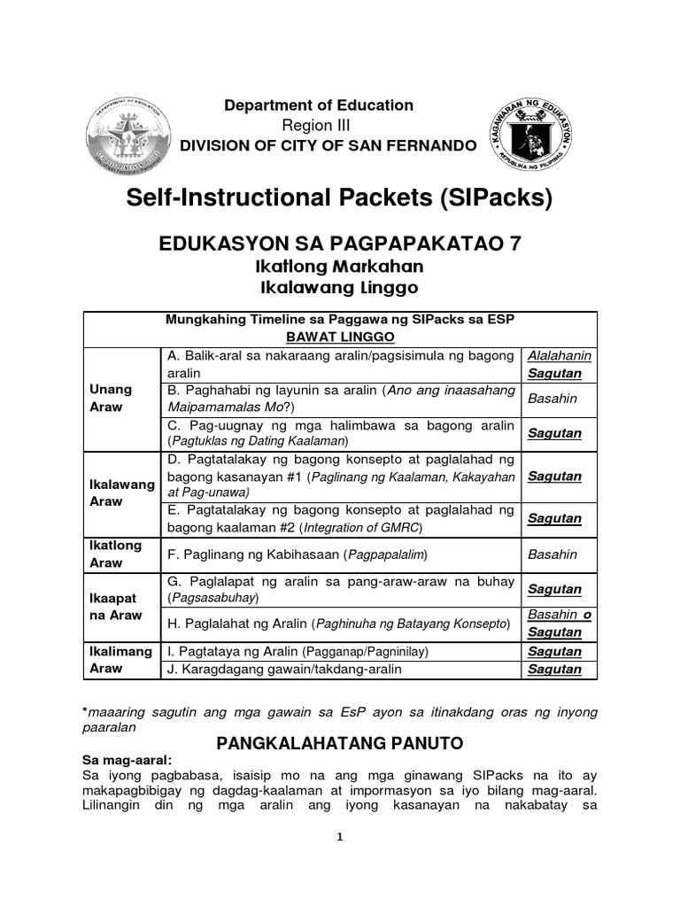 ESP-7 Q3 Week-2 SIPacks CSFP | PDF