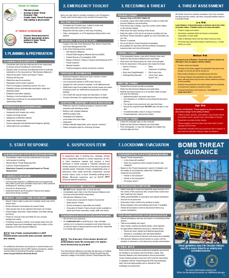 Bomb Threat Guidance Quad Fold | PDF | Emergency | Emergency Evacuation