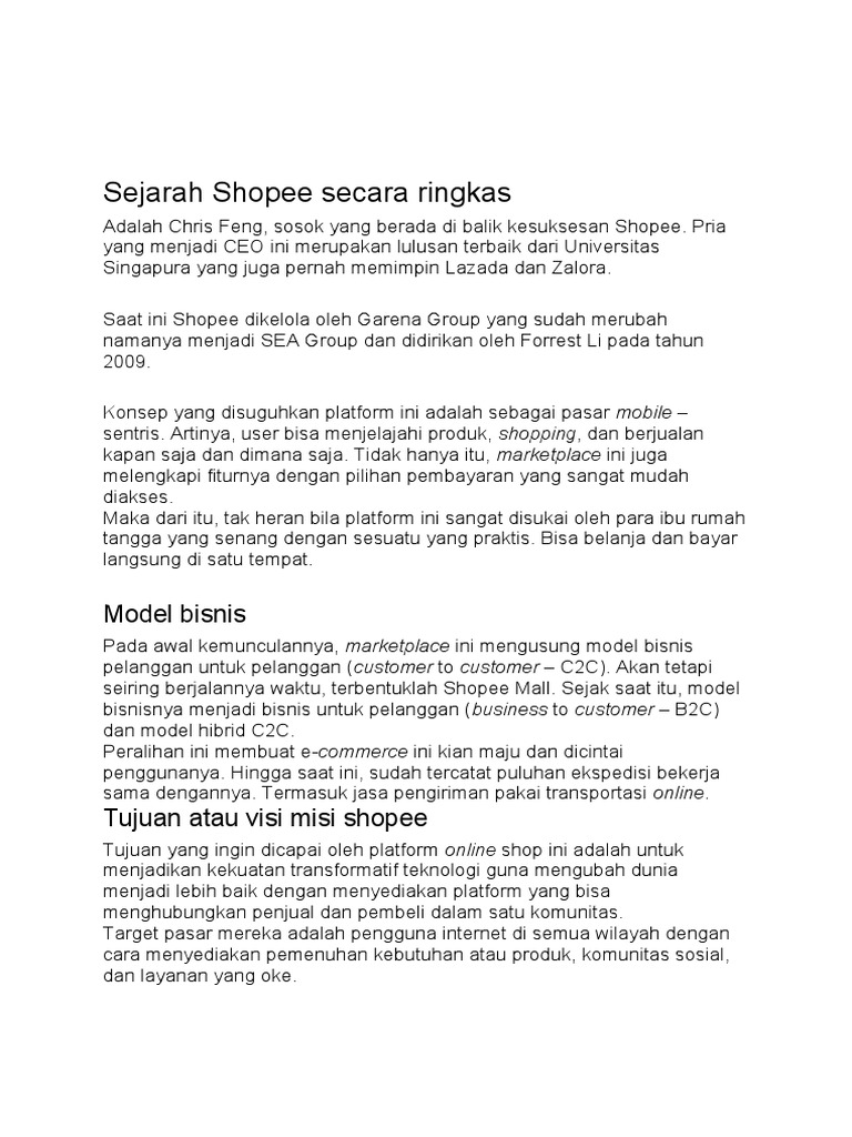 Sejarah dan Strategi Shopee | PDF | Karier & Perkembangan | Ilmu Sosial