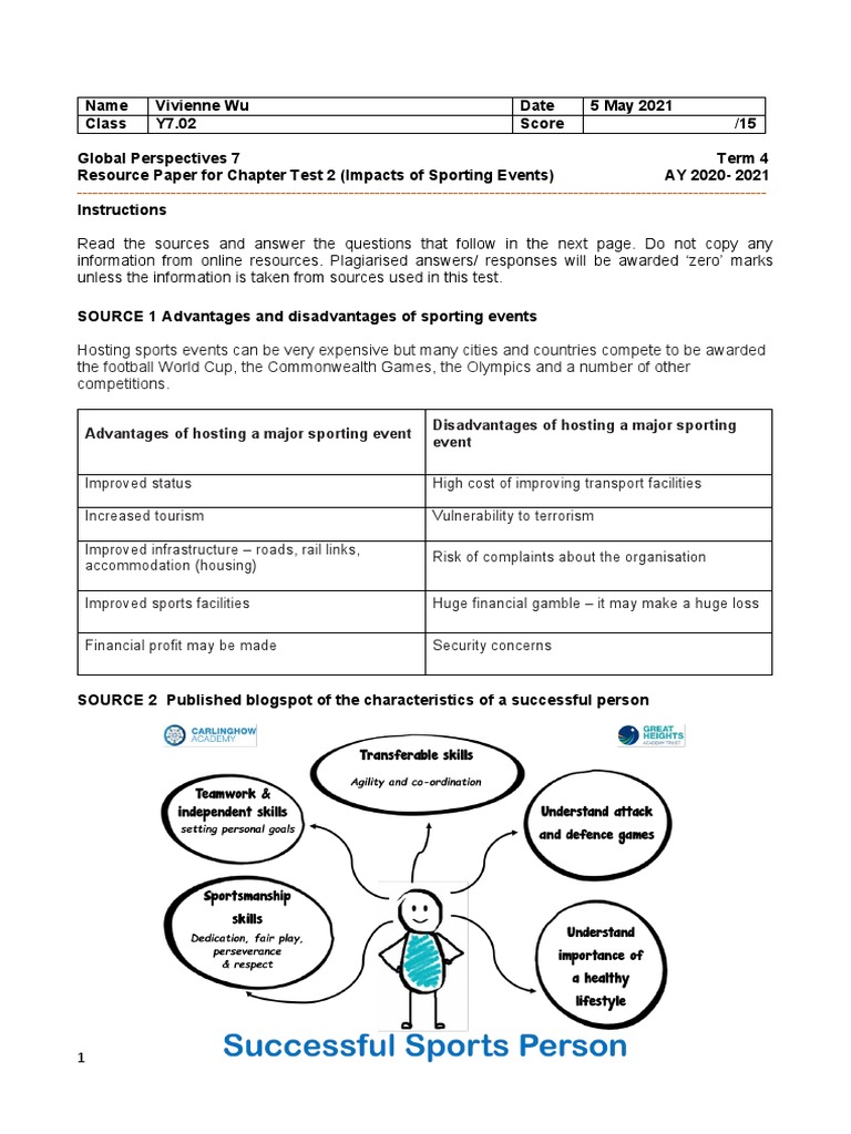 Y7 Chaper Test 2 Question and Resource Paper | PDF | Sports | Human Nature