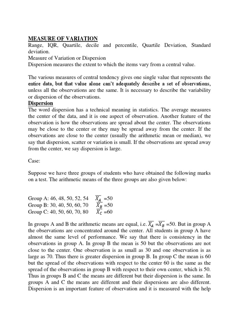 Measure of Variation | PDF | Statistical Dispersion | Quartile Measure of Variation | PDF | Statistical Dispersion | Quartile