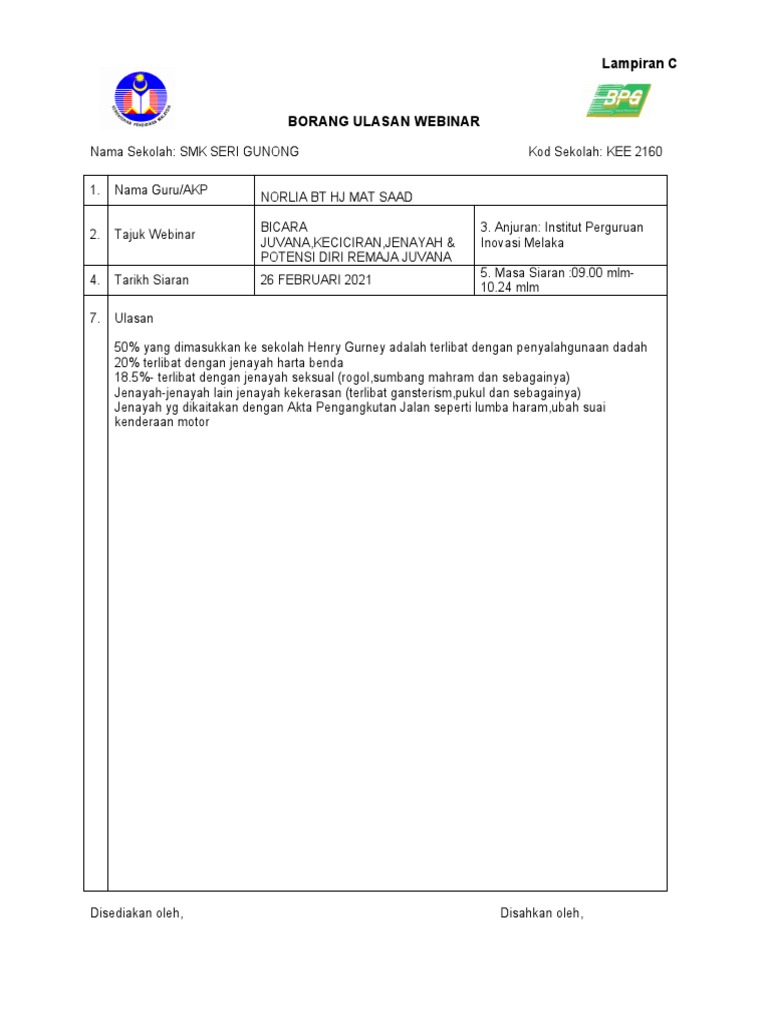Borang Ulasan Webinar | PDF