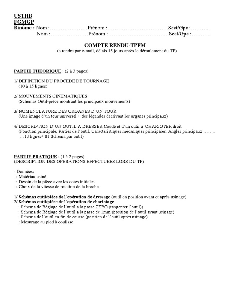 Compte Rendu TP de Tournage | PDF | Méthodes et références pédagogiques