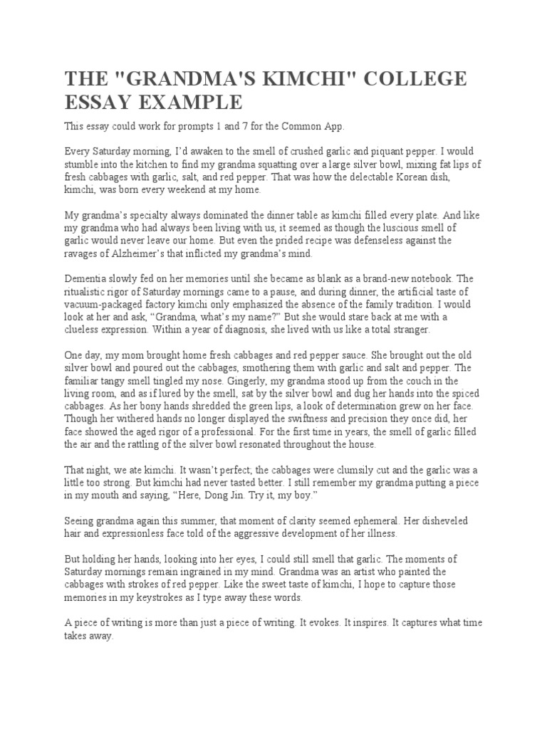 The "Grandma'S Kimchi" College Essay Example | PDF | Cooking | Food And ...