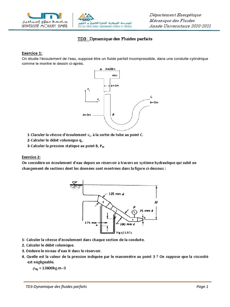 20-21 TD3-Dynamique Des Fluides Parfaits PDF | PDF | Pression | Fluide