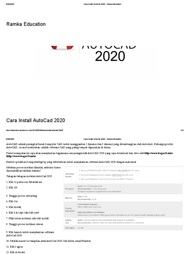 Install AutoCad 2020 | PDF