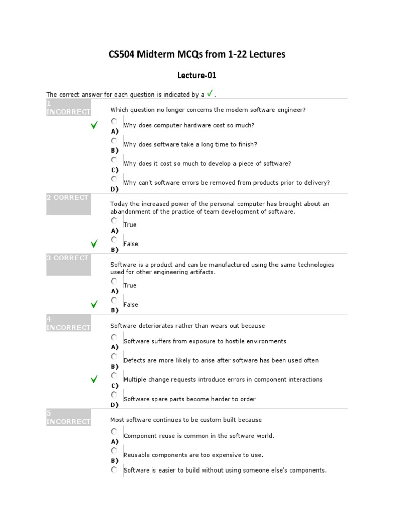 Cs504 Midterm Mcqs From 1-22 Lectures: Lecture-01 | PDF | Agile Software Development | Class ...