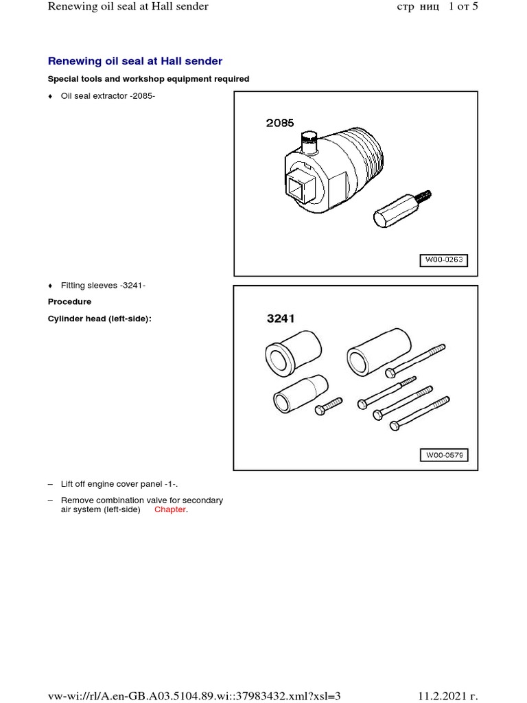 Renewing Oil Seal at Hall Sender | PDF | Screw | Engines
