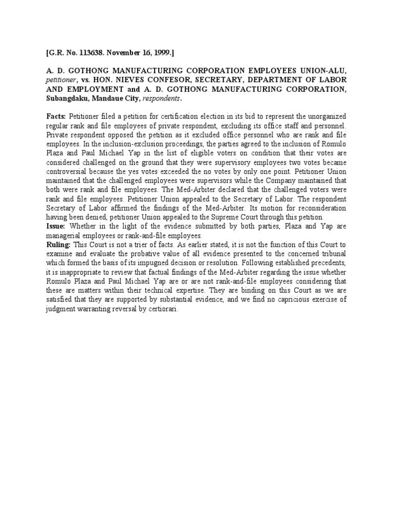 AD Gothong V Secretary of Labor | PDF