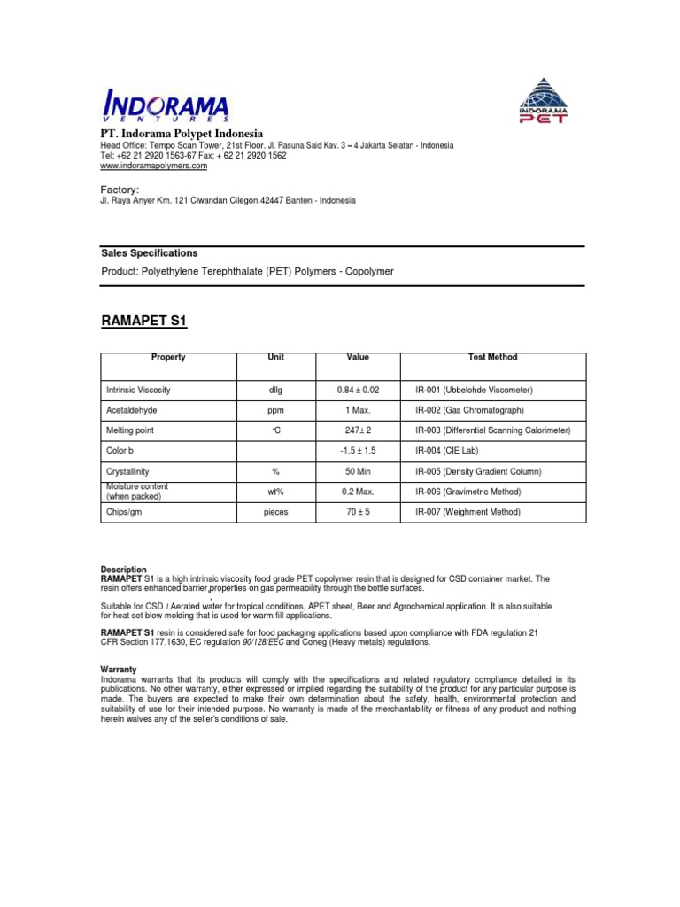 Ramapet S1: PT. Indorama Polypet Indonesia | PDF | Materials | Chemistry