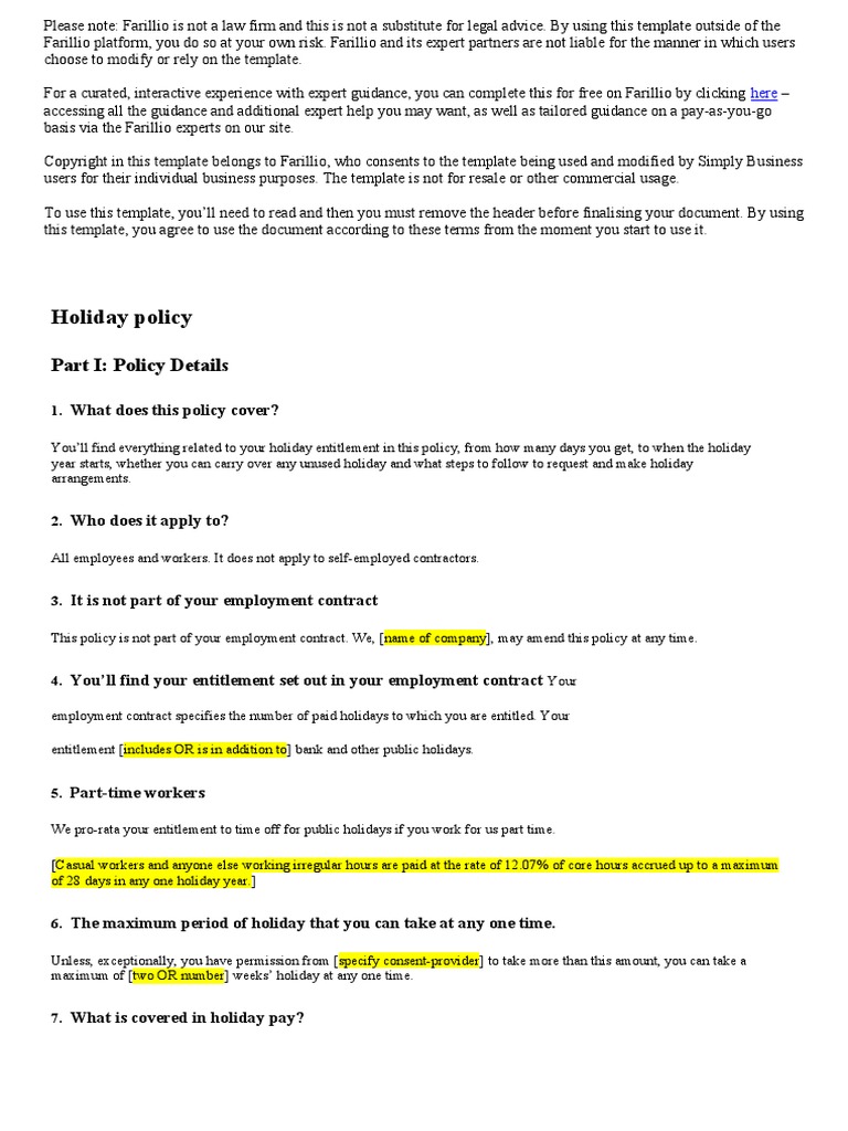 Annual Leave Policy Template | Download Free PDF | Sick Leave | Pro Rata