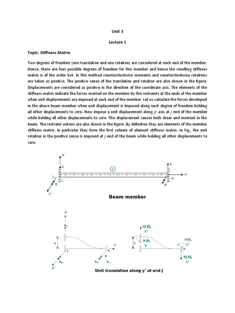 Unit 3 Topic: Stiffness Matrix | PDF