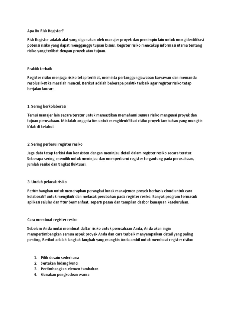 Apa Itu Register Risiko | PDF