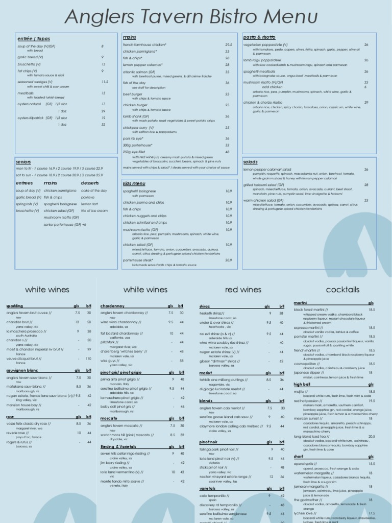 Anglers Tavern Bistro Menu | PDF | Salad | Foods