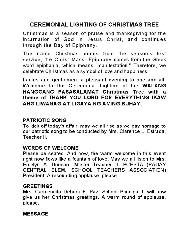 Christmas Tree Lighting Ceremony Program | PDF | Religion & Spirituality