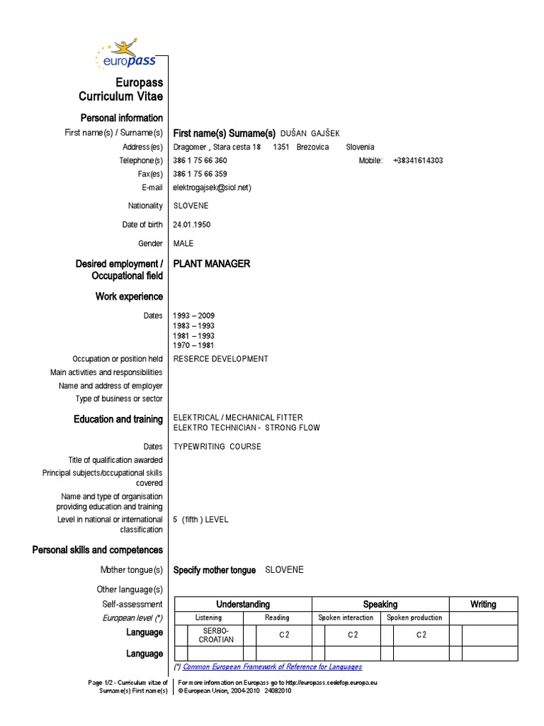 CVTemplate - en - GB 2003 | PDF | Communication | Cognition