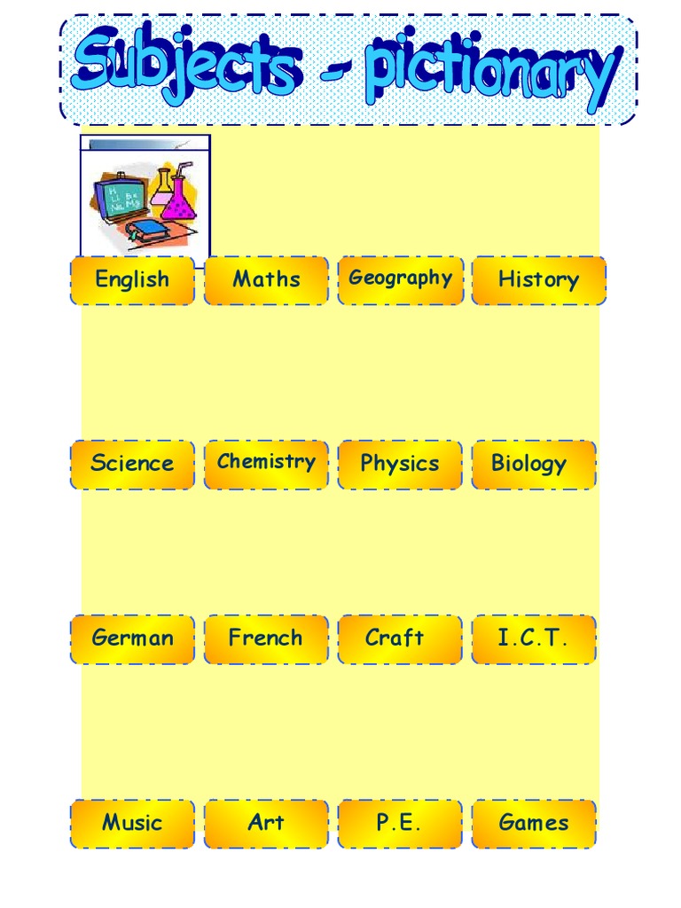 School Subjects Pictionary Flashcards Oneonone Activities 3929 | PDF