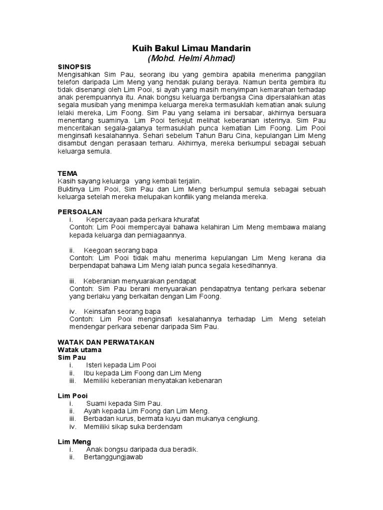 Cerpen Kuih Bakul Limau Mandarin M29 | PDF