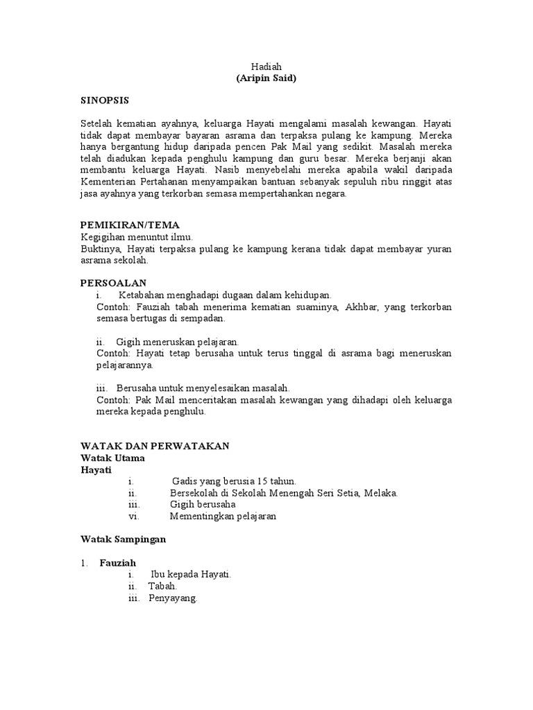 Nota Dan Latihan Drama Hadiah M27 | PDF