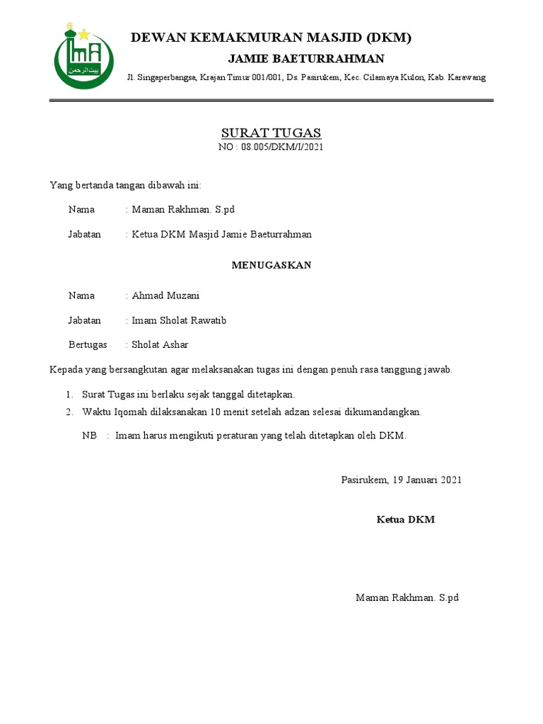 Surat Tugas Imam | PDF