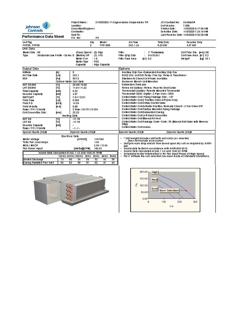 FCU Performance Data Sheet | PDF | Thermostat | Electric Motor